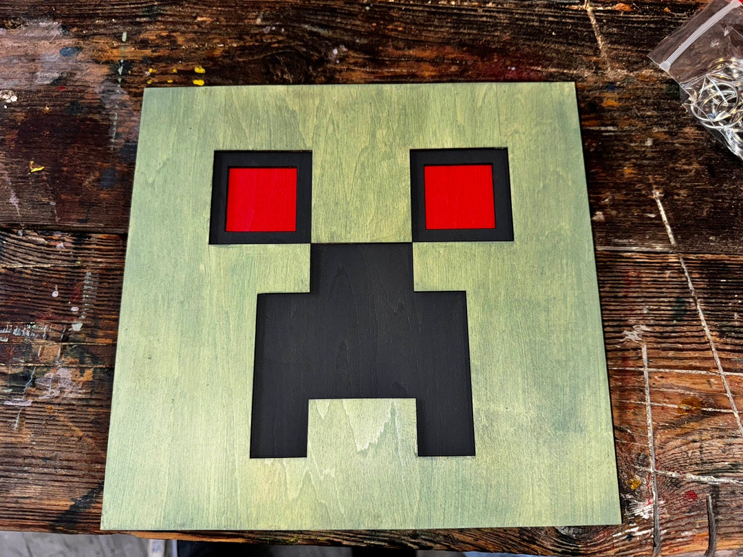 3D Layered Minecraft Creeper Face Art Laser-cut Wood, Hand-stained ...