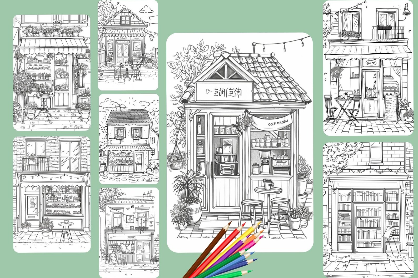 Pleasant Storefronts Coloring Book, Shophouse Coloring, Digital ...