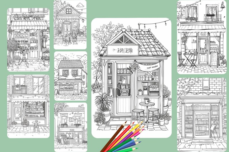 Pleasant Storefronts Coloring Book, Shophouse Coloring, Digital ...