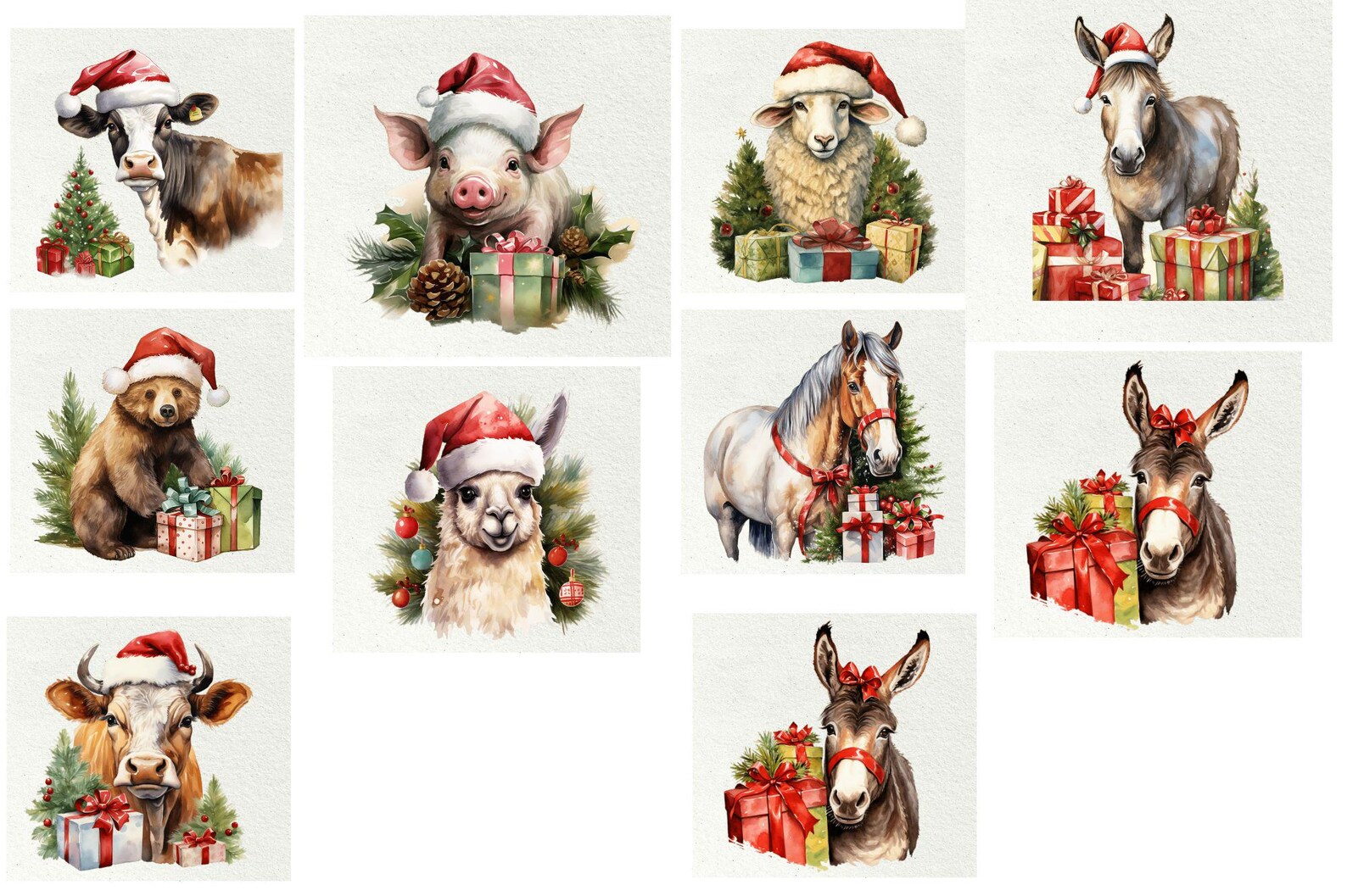 Vintage Christmas Farm Clipart, Holiday Farmhouse Printable, Watercolor ...