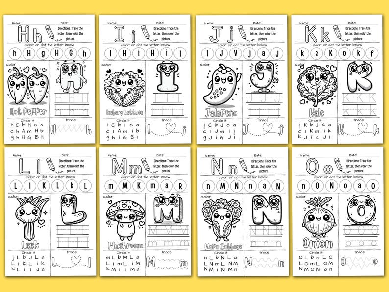 Fruit Alphabet Worksheets Coloring Book, Fun ABC Coloring, A-Z Coloring ...