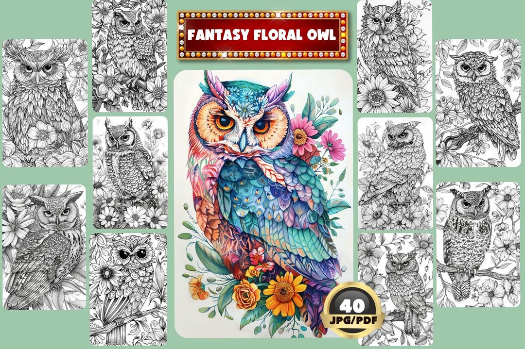 Fantasy Floral Owl Coloring Book, Bird Coloring, Relaxing Coloring ...