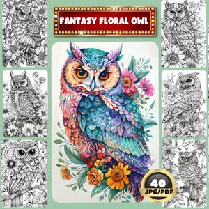 Fantasy Floral Owl Coloring Book, Bird Coloring, Relaxing Coloring ...