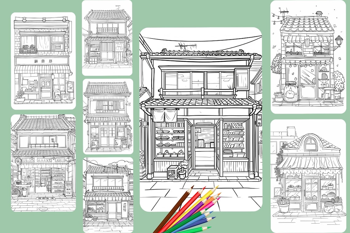 Japanese Storefronts Coloring Book: Shophouse Designs (printable PDF ...