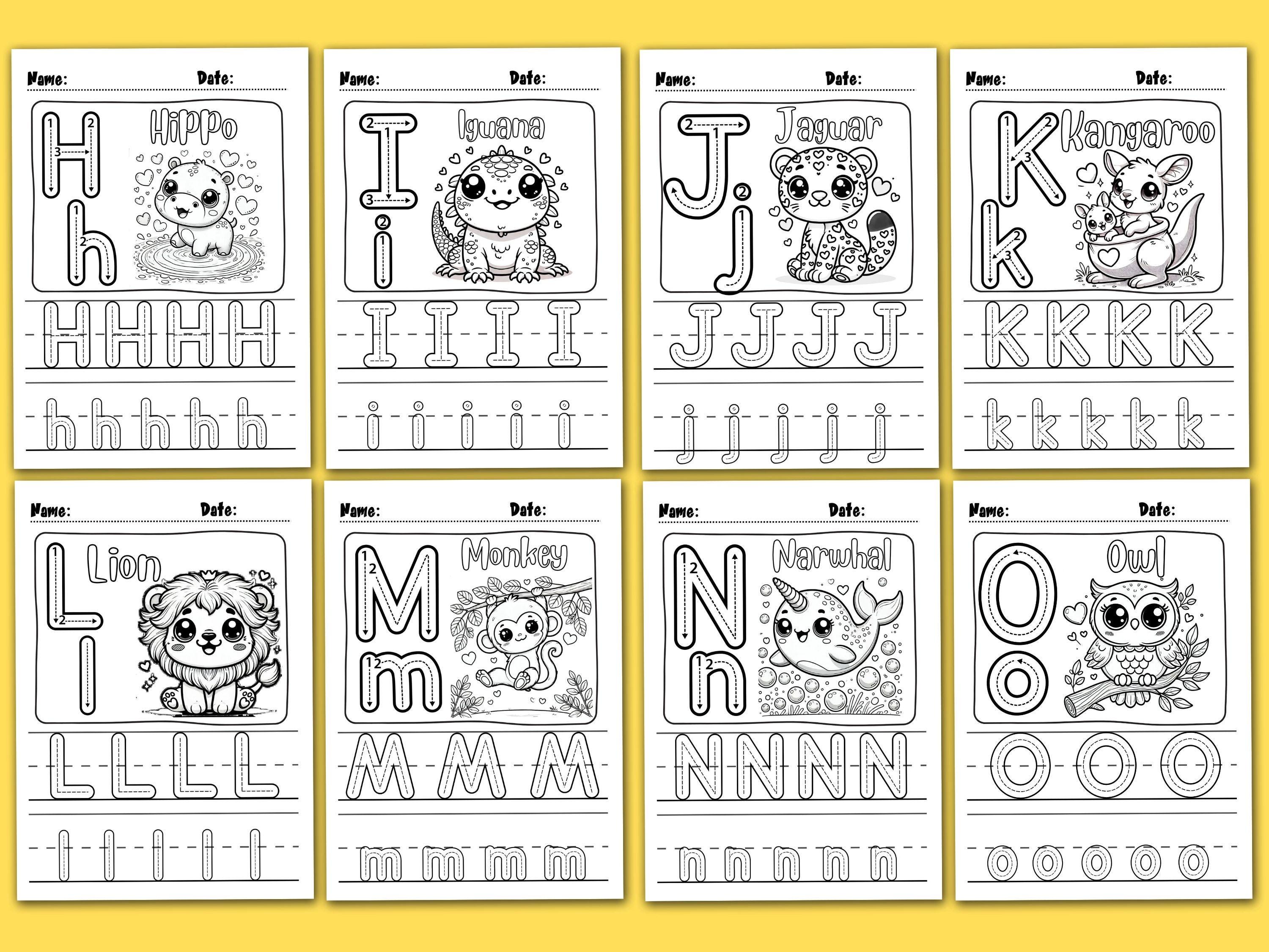Animal Alphabet Coloring Book, ABC Writing Practice Worksheets, A to Z ...