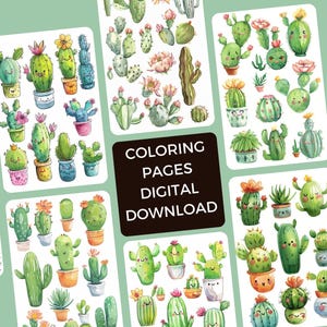Tiny Cute Cactus Flower Coloring Book, Little Plants Coloring, Doodle ...