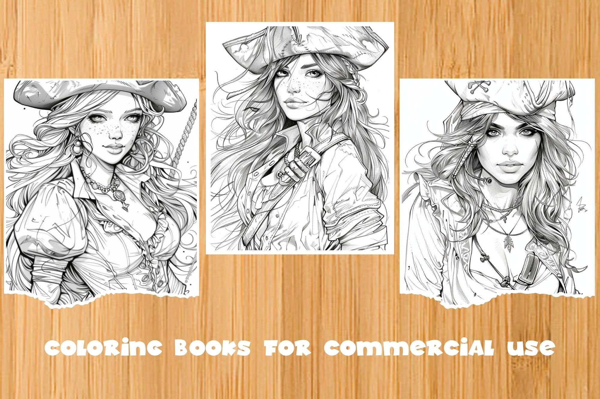Beautiful Pirate Girl Coloring Book, Grayscale Coloring Book for Adults ...