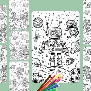 Robots Exploring Planets Digital Coloring Book, Doodle Coloring ...