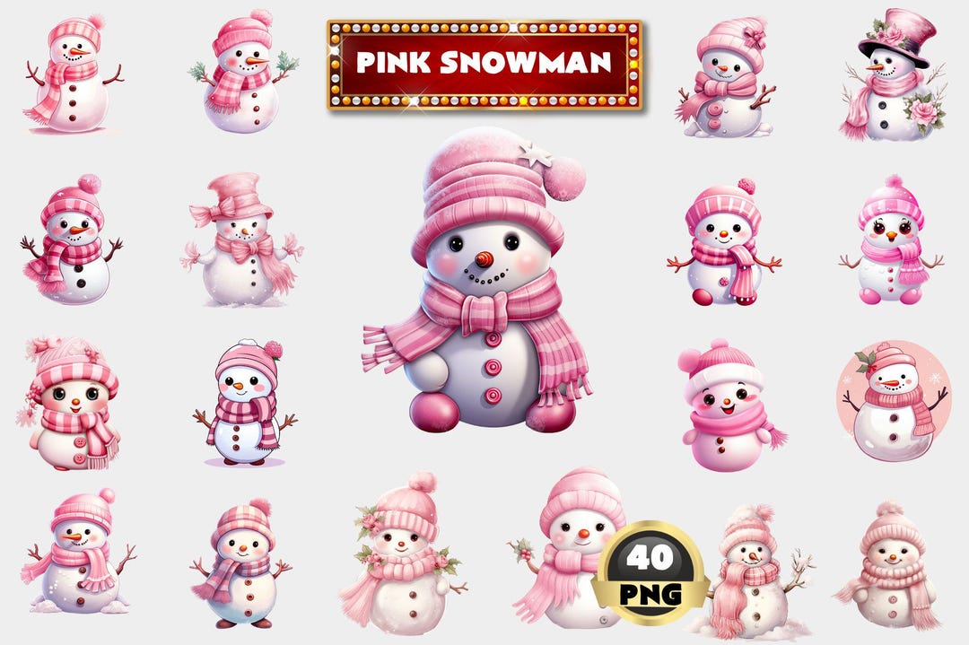 Pink Snowman Clipart: Watercolor Christmas PNG (digital Download) - Etsy UK