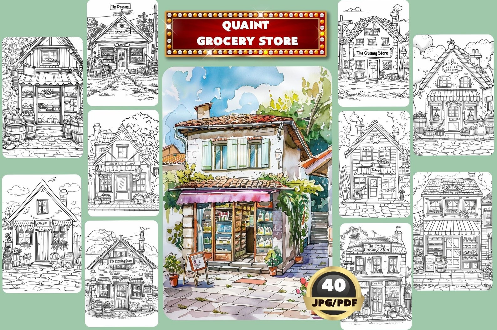 Quaint Grocery Store Coloring Book: Architect Grayscale (printable PDF ...