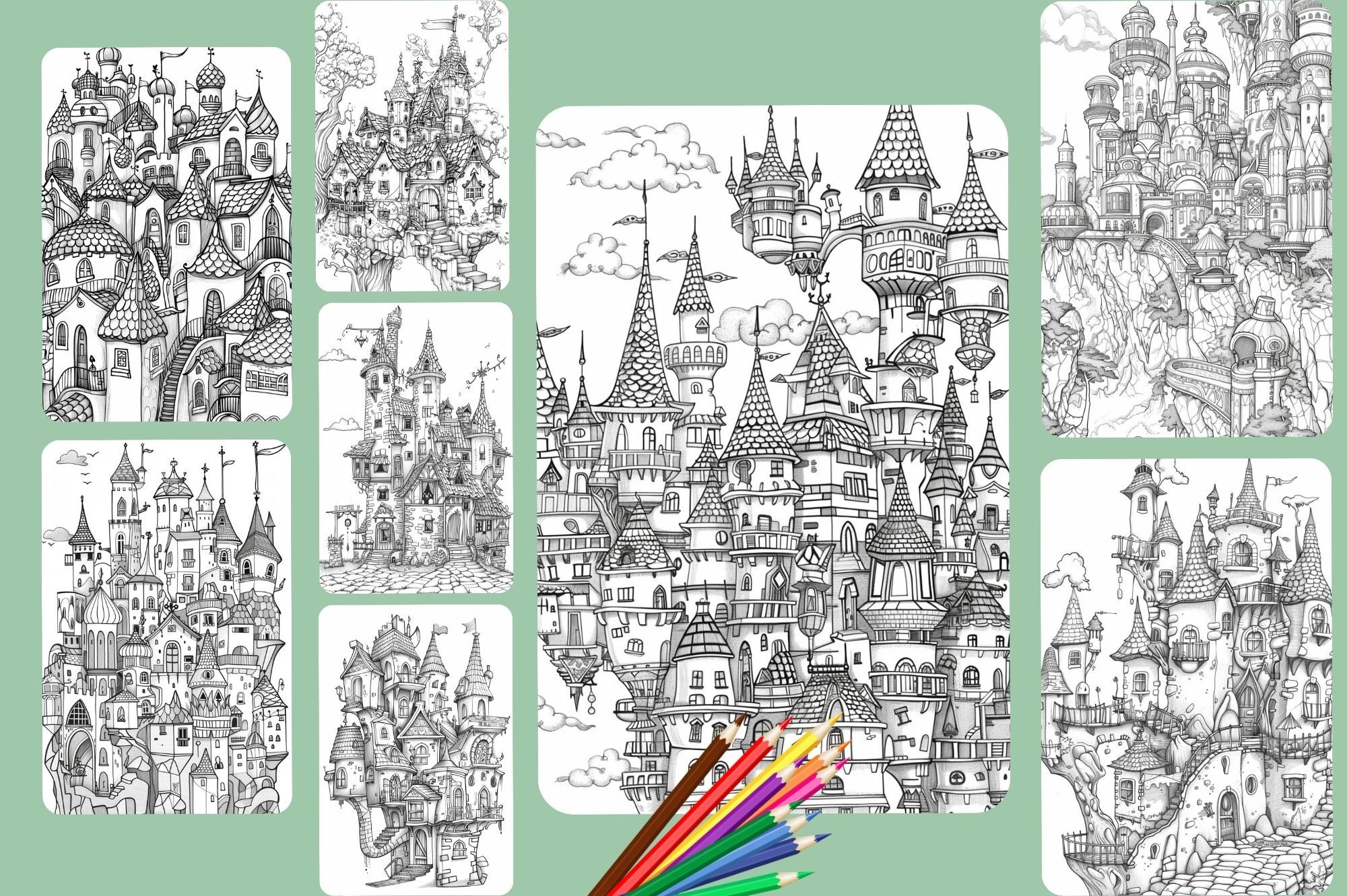 Whimsical Fantasy Village Coloring Book, Fairytale Village, House and ...