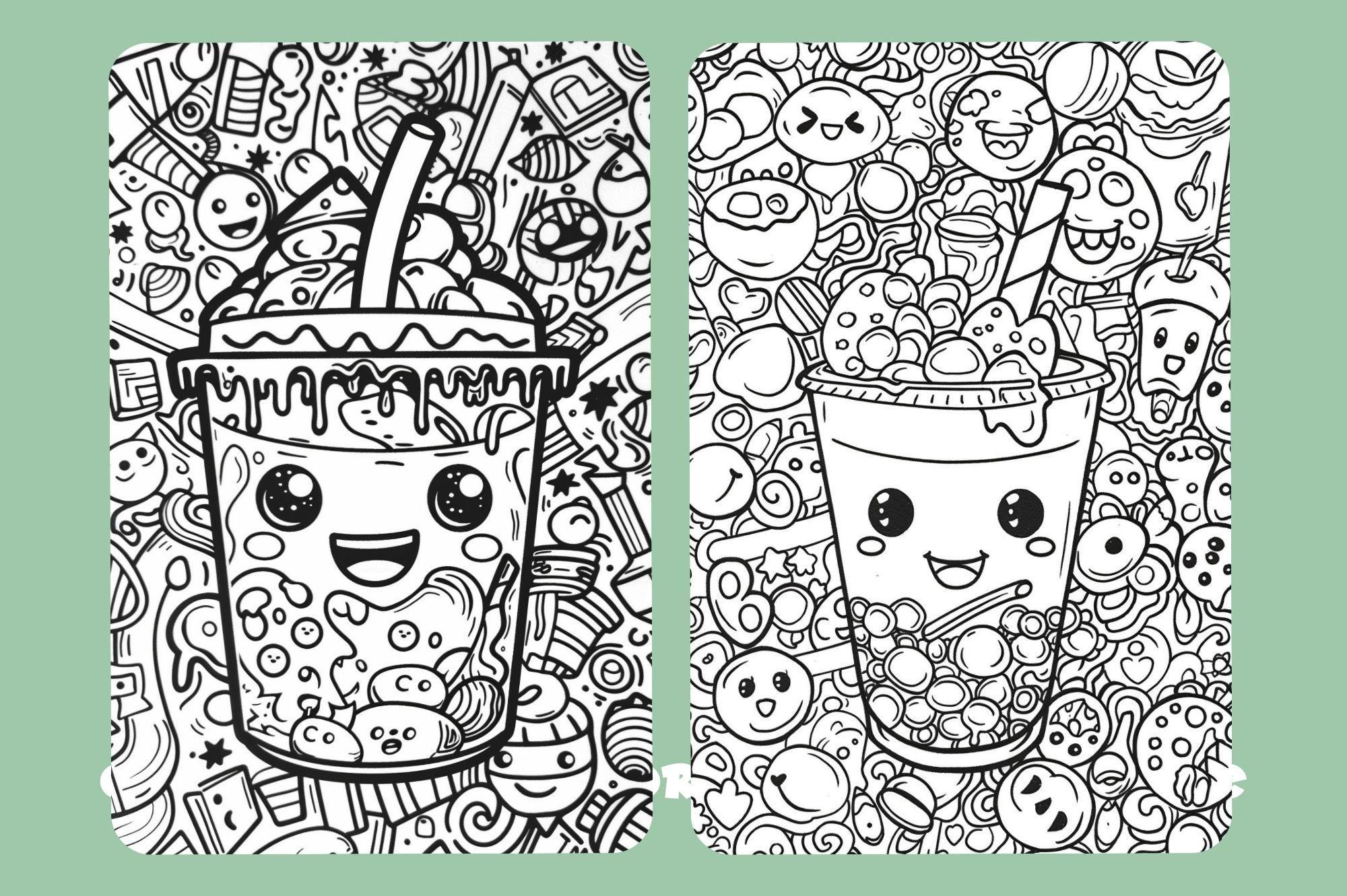 Kawaii Bubble Tea Doodle Coloring Book, Doodle Coloring, Relaxing and ...
