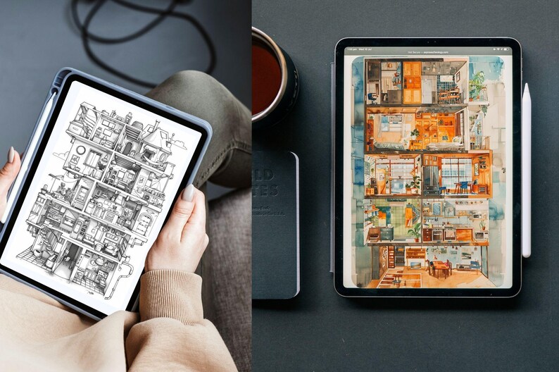 House With Multiple Floors Coloring Book: Architect Interior Design ...