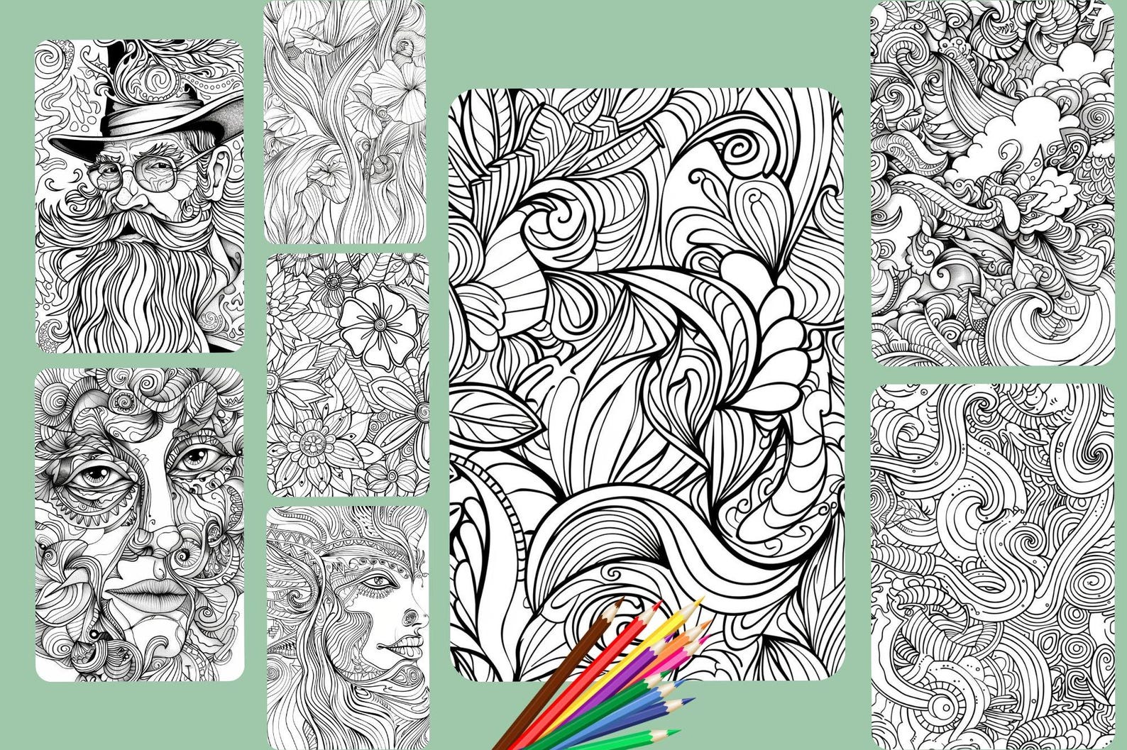 Doodle Art Coloring Book, Therapy Coloring, Instant Download, Floral ...