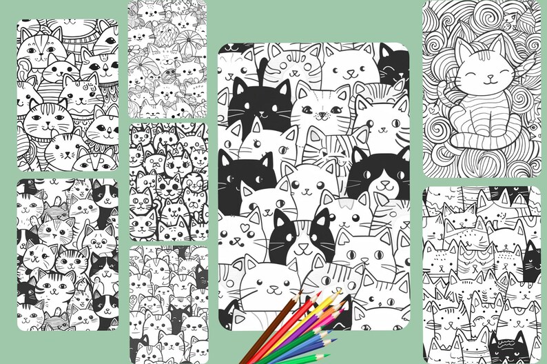 Kawaii Cute Cats Doodle Coloring Book, Cats Doodle, Relaxing and ...