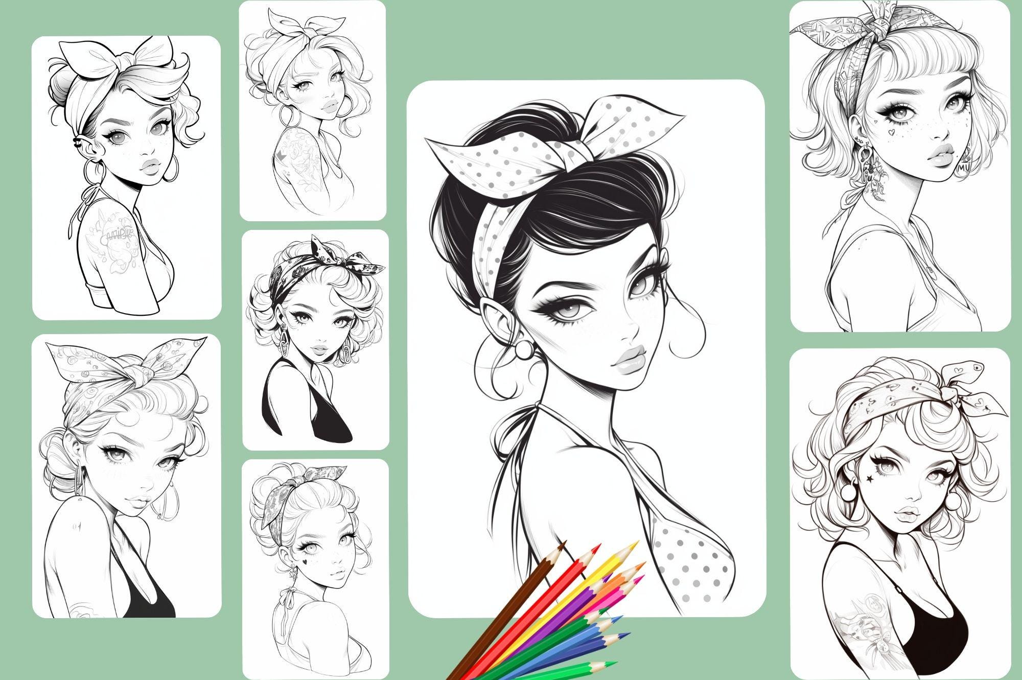 Chibi Girls Vintage Bandana Coloring Book, Girl With Bandana, Anime ...