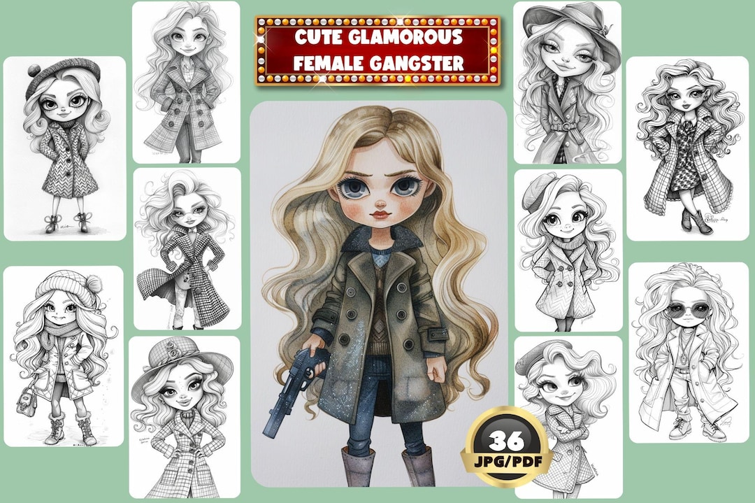 Cute Glamorous Female Gangster Coloring Book, Gangster Woman Coloring ...