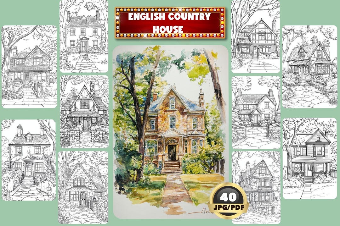 English Country House Digital Coloring Book, English Style House ...