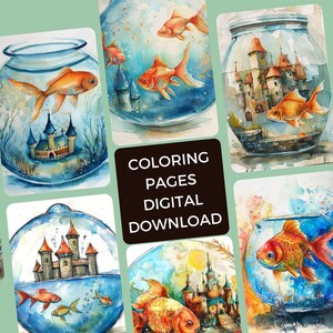 Fish and Small Castle in Fish Bowl Coloring Book, Fish Tank Coloring ...