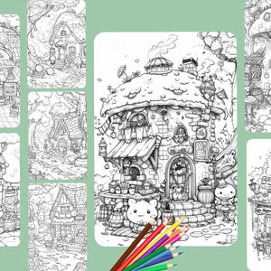 Cute Chibi House Coloring Book, Digital Coloring Book, Fantasy Cartoon ...