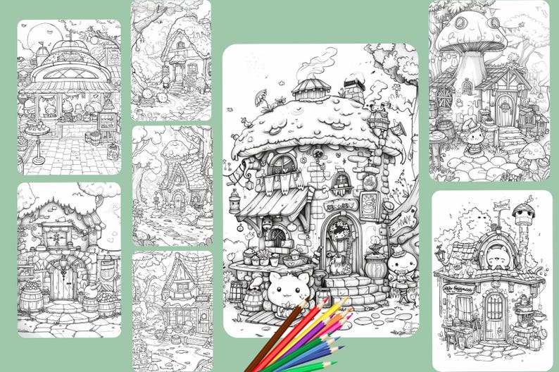 Cute Chibi House Coloring Book, Digital Coloring Book, Fantasy Cartoon ...
