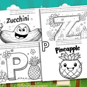 Alphabet ABC Fruit Coloring Book for Kids, A to Z Worksheet, ABC Fun ...