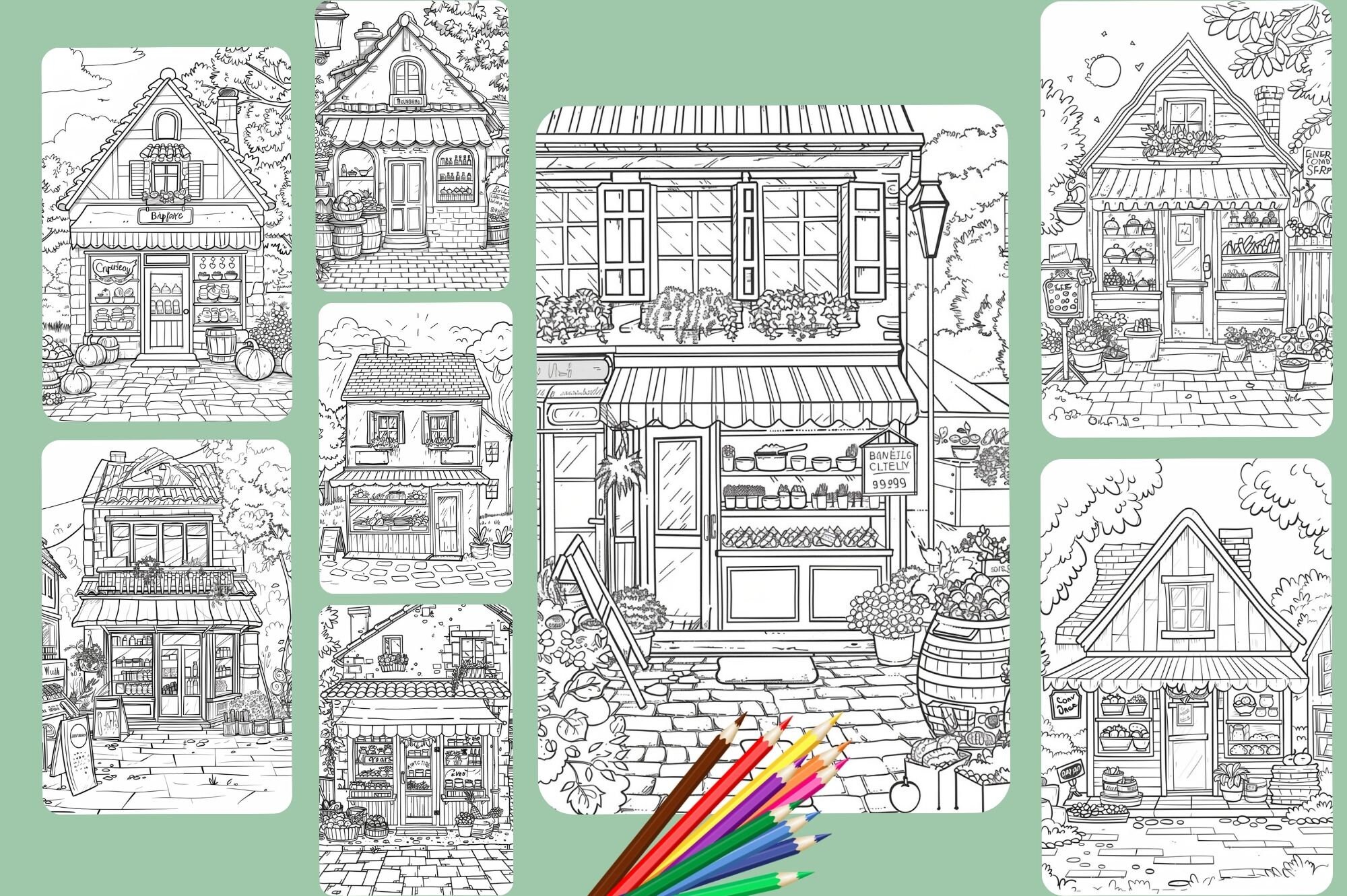 Quaint Grocery Store Coloring Book: Architect Grayscale (printable PDF ...