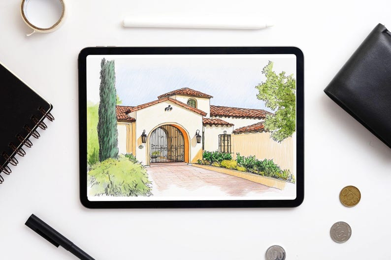Spanish Colonial House Coloring Book: Relaxing Grayscale (printable PDF ...