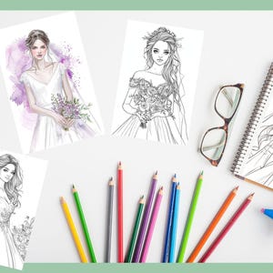 Woman Wearing Wedding Dresses Colorıng Book, Beautiful Bride Coloring ...