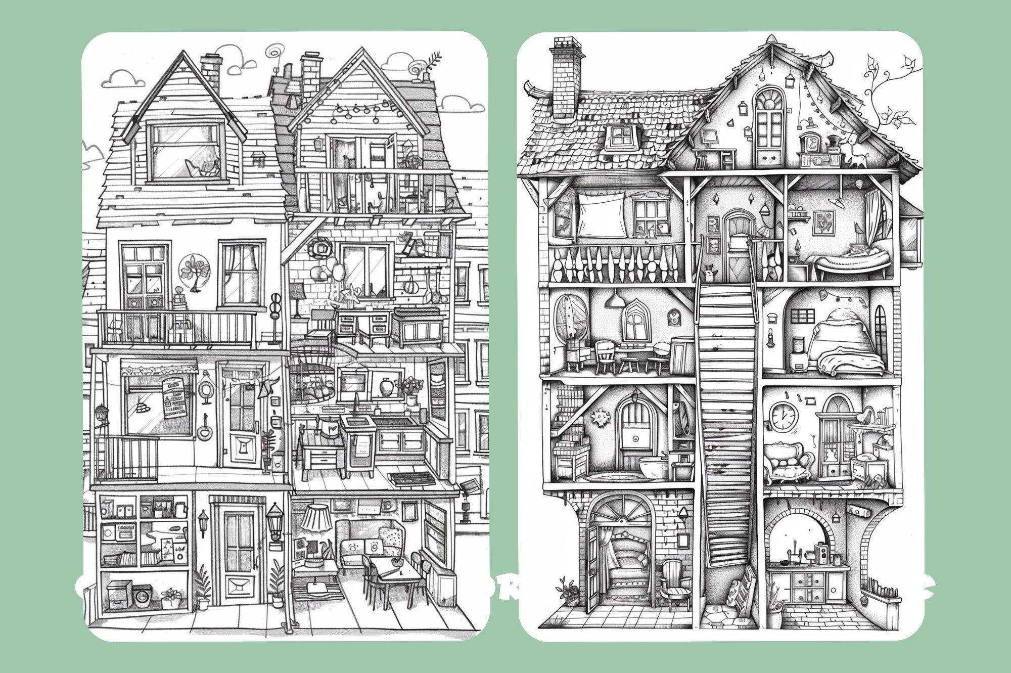 House With Multiple Floors Coloring Book: Architect Interior Design ...