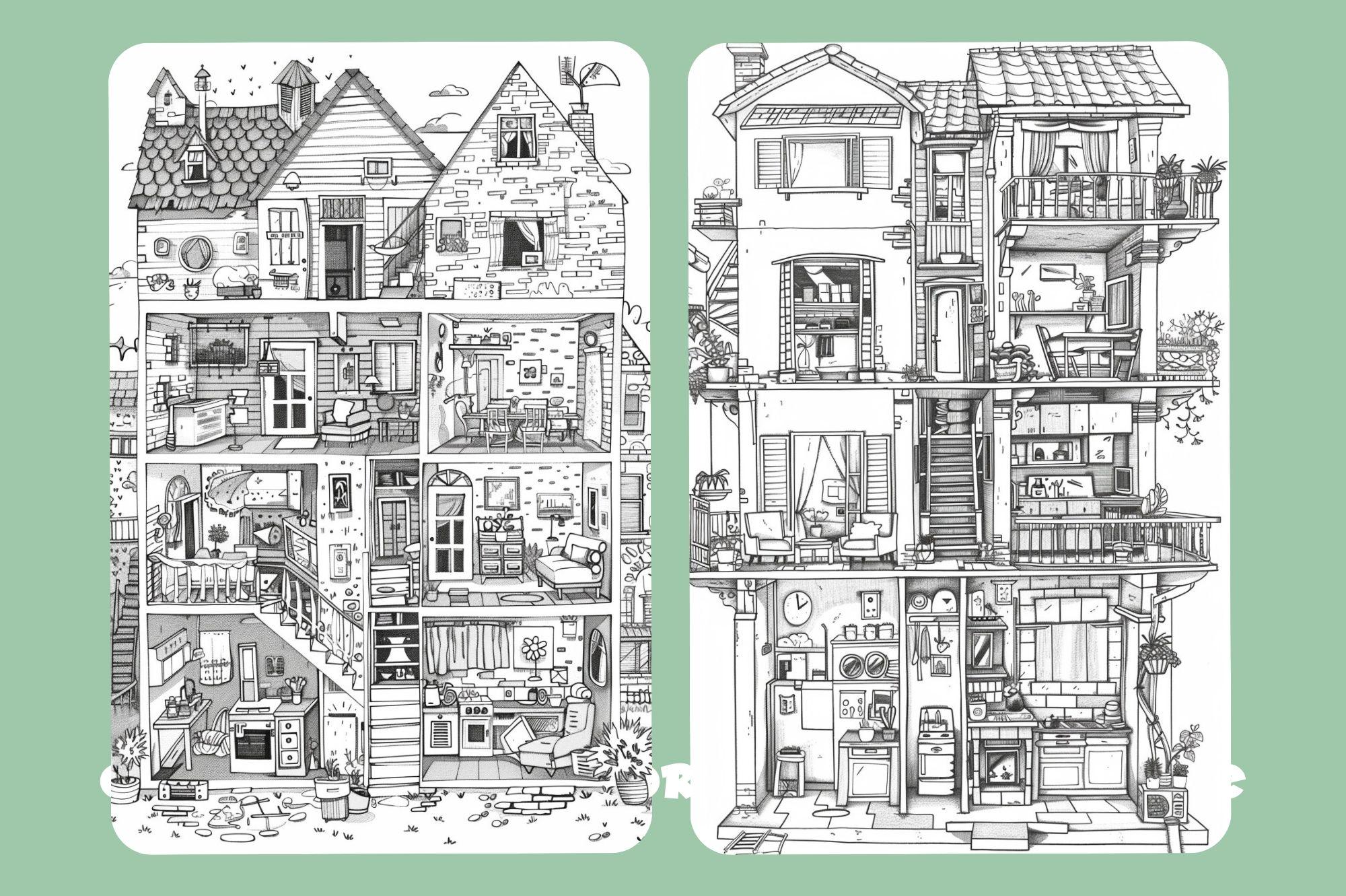 House With Multiple Floors Coloring Book: Architect Interior Design ...