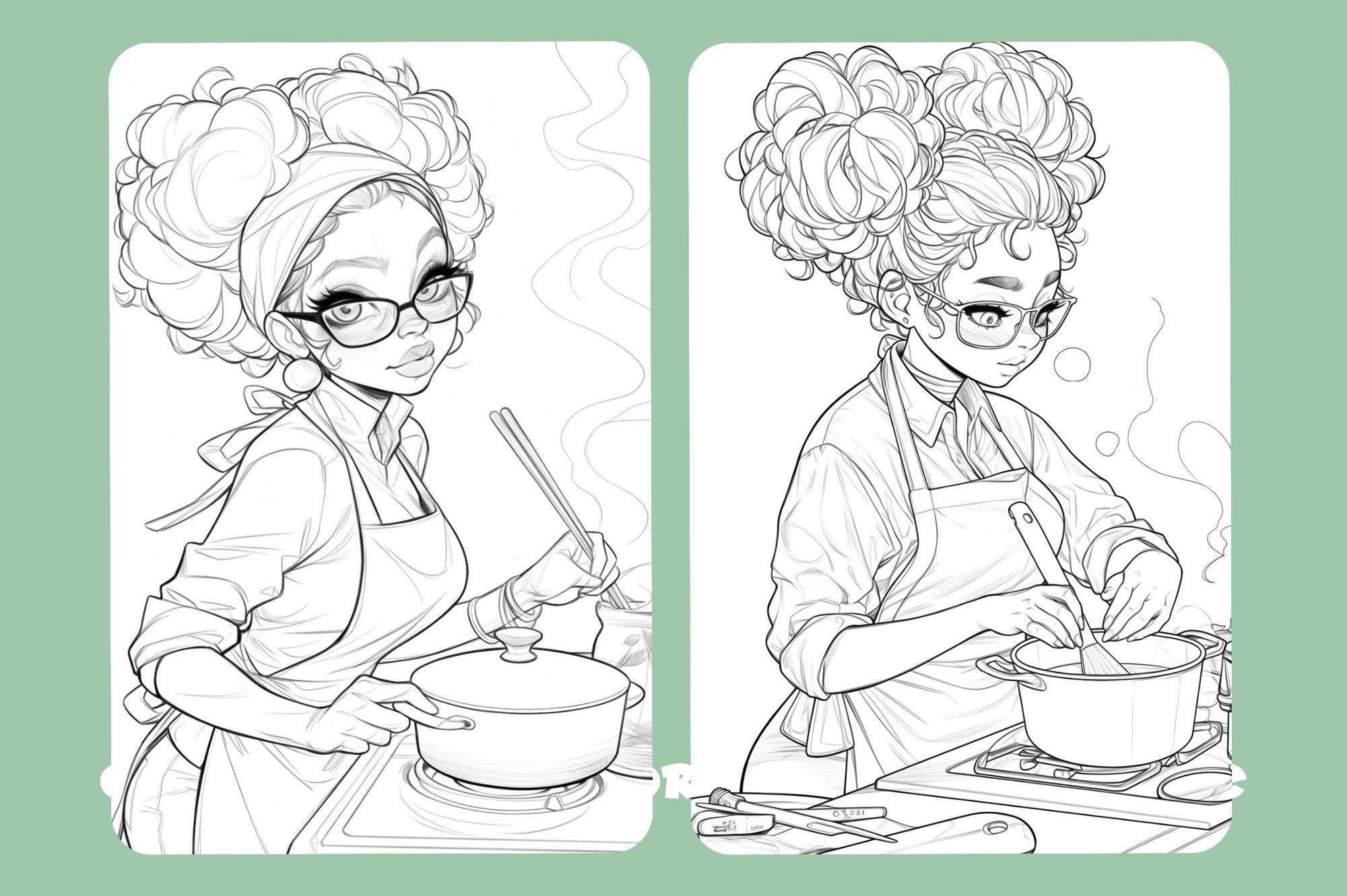 Chibi Girls Cooking Coloring Book, Girl in Kitchen, Anime Chibi Girl ...