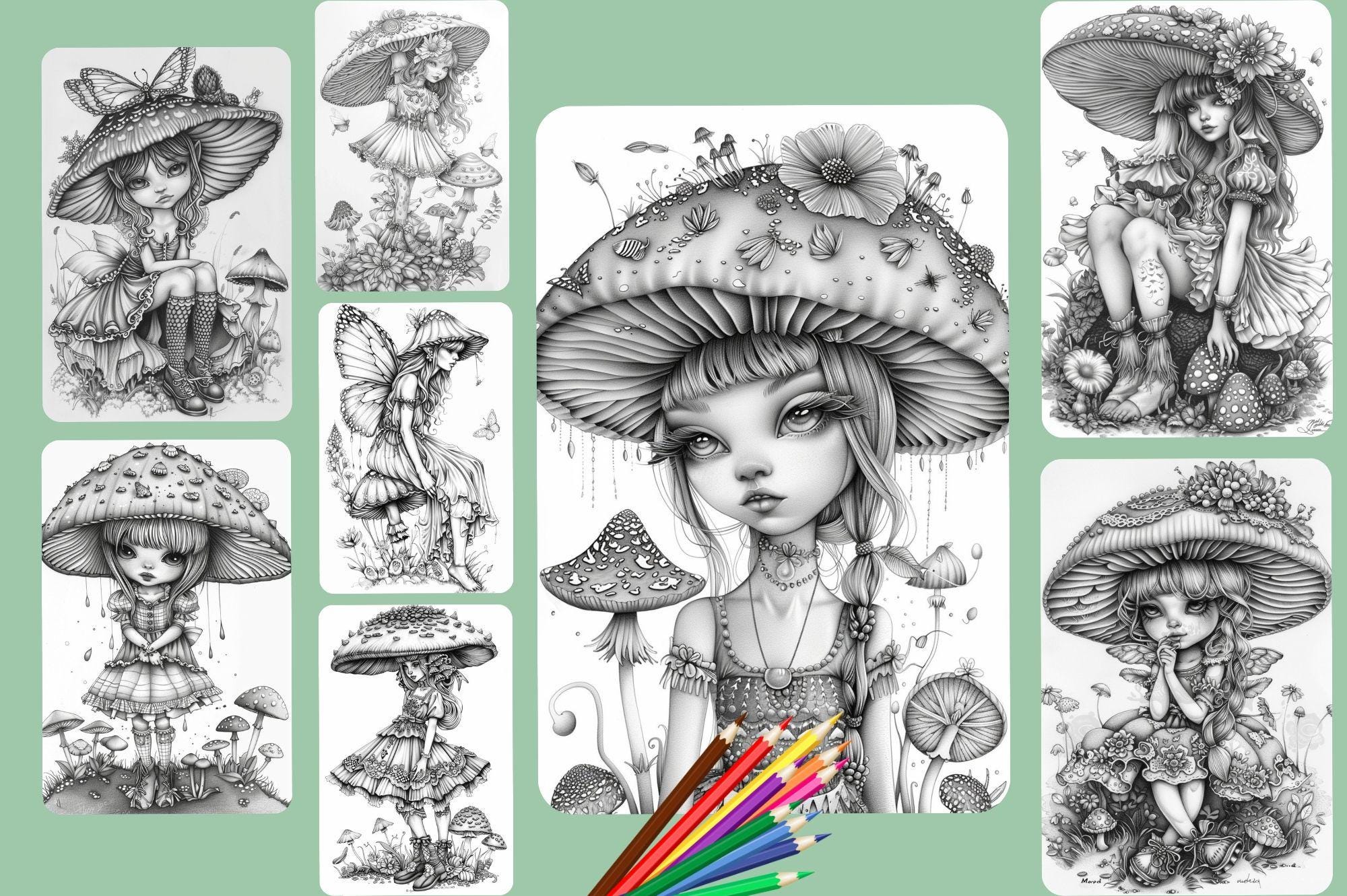 Mushroom Fairy Coloring Book Printable PDF, Fantasy Floral Mushroom ...