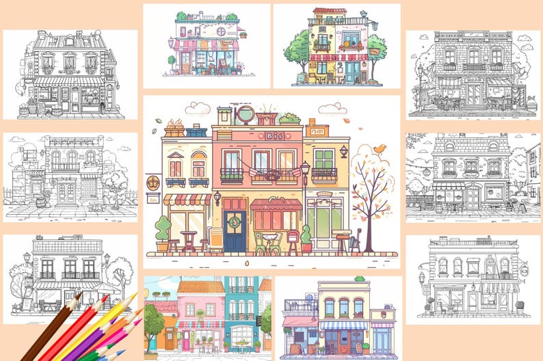 Pub in the City Center Front Side Coloring Book: House Architect Desıgn ...