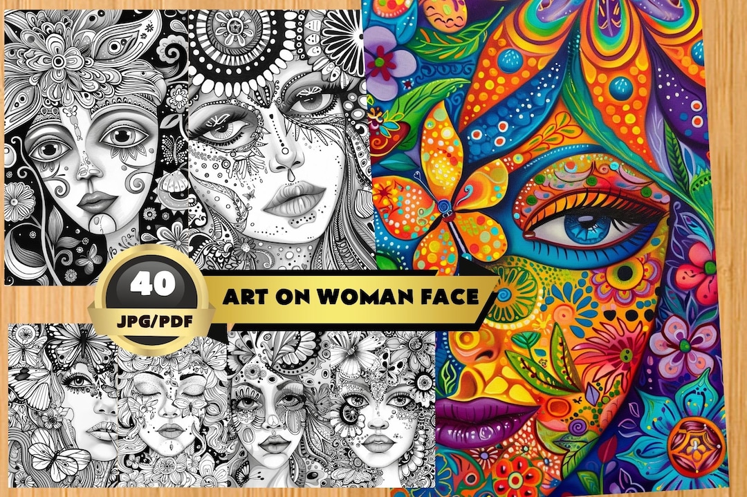 Art on Woman Face Coloring Book, Flower Face Art Coloring Page ...