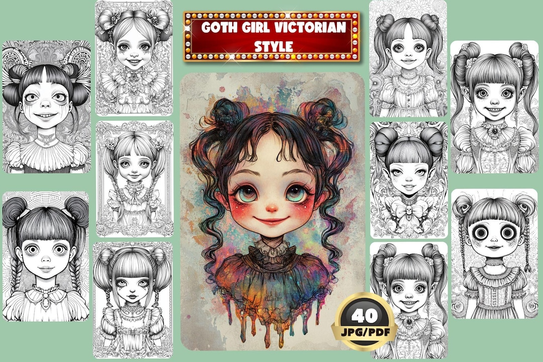 Goth Girl Victorian Style Coloring Book: Halloween Grayscale (printable ...