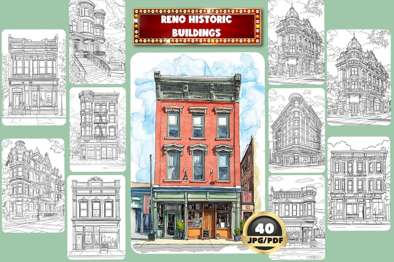 Reno Historic Buildings Coloring Book, Digital Coloring, Houses ...