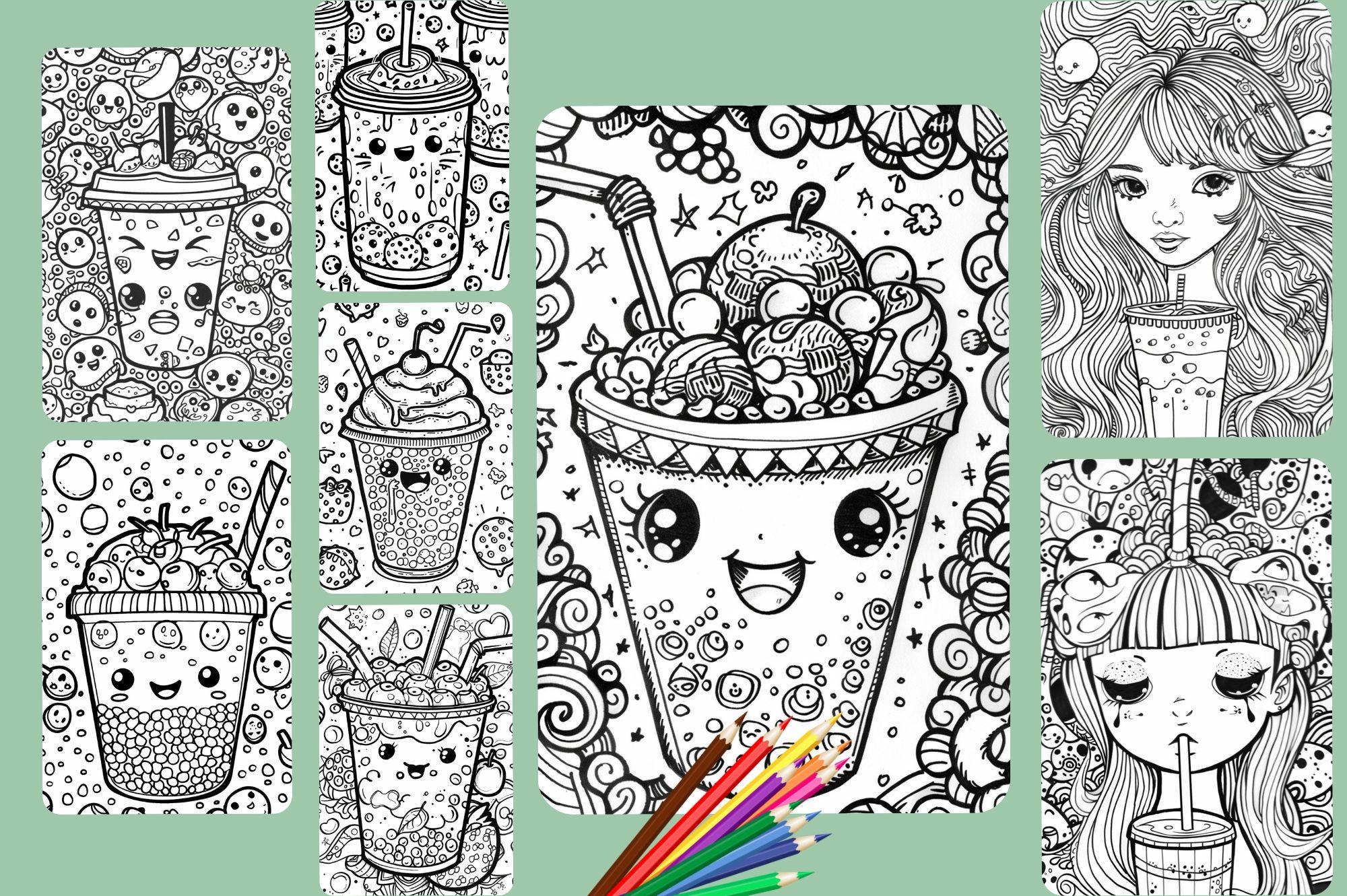Kawaii Bubble Tea Doodle Coloring Book, Doodle Coloring, Relaxing and ...