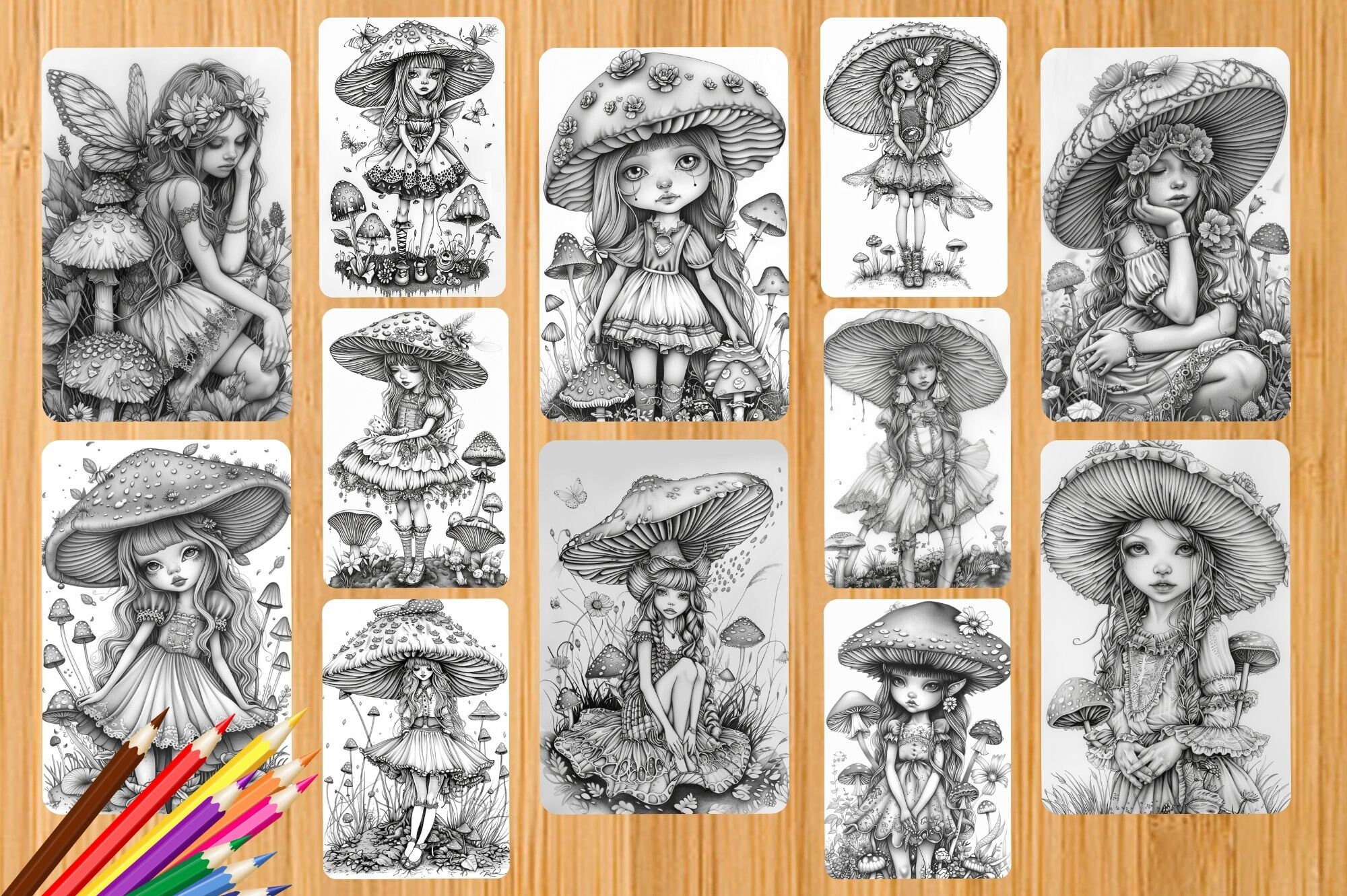 Mushroom Fairy Coloring Book Printable PDF, Fantasy Floral Mushroom ...