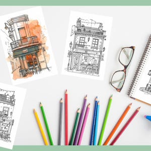 Pub Front Side Digital Colorıng Book, Architect Coloring, Houses ...