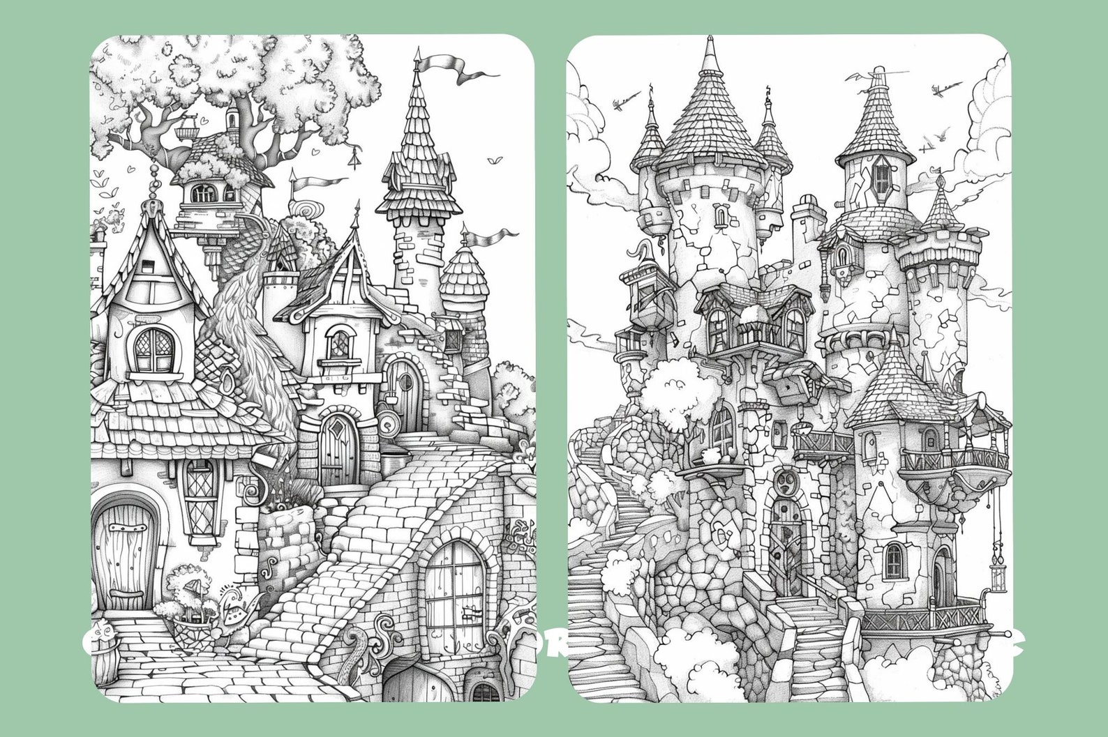Whimsical Fantasy Village Coloring Book, Fairytale Village, House and ...