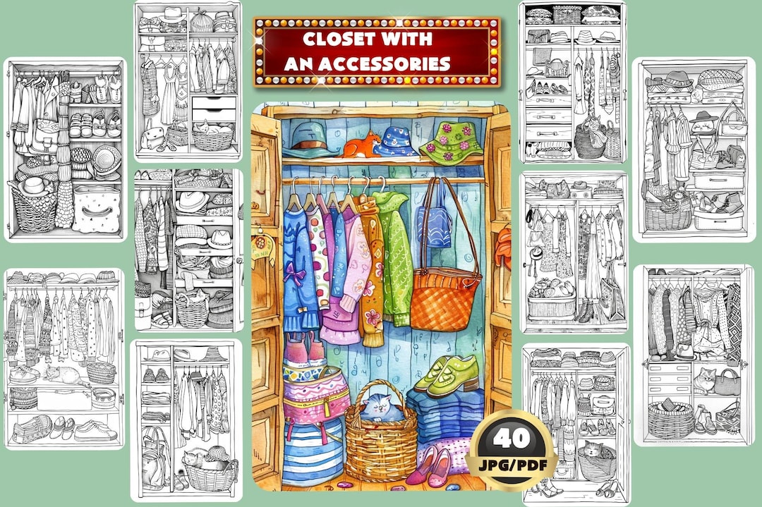 Closet With an Accessories Coloring Book, Clothes and Accessories ...