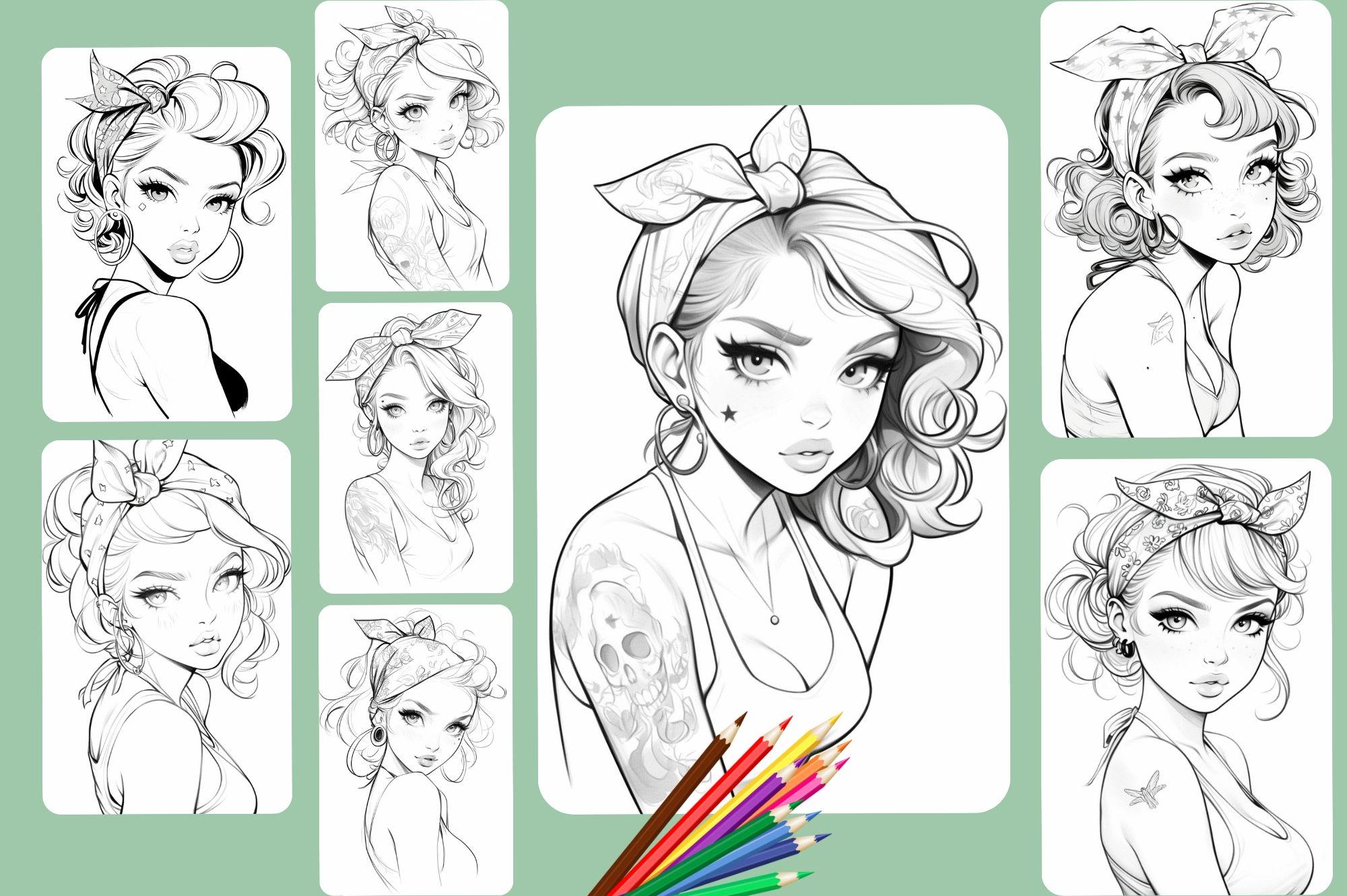 Chibi Girls Vintage Bandana Coloring Book, Girl With Bandana, Anime ...