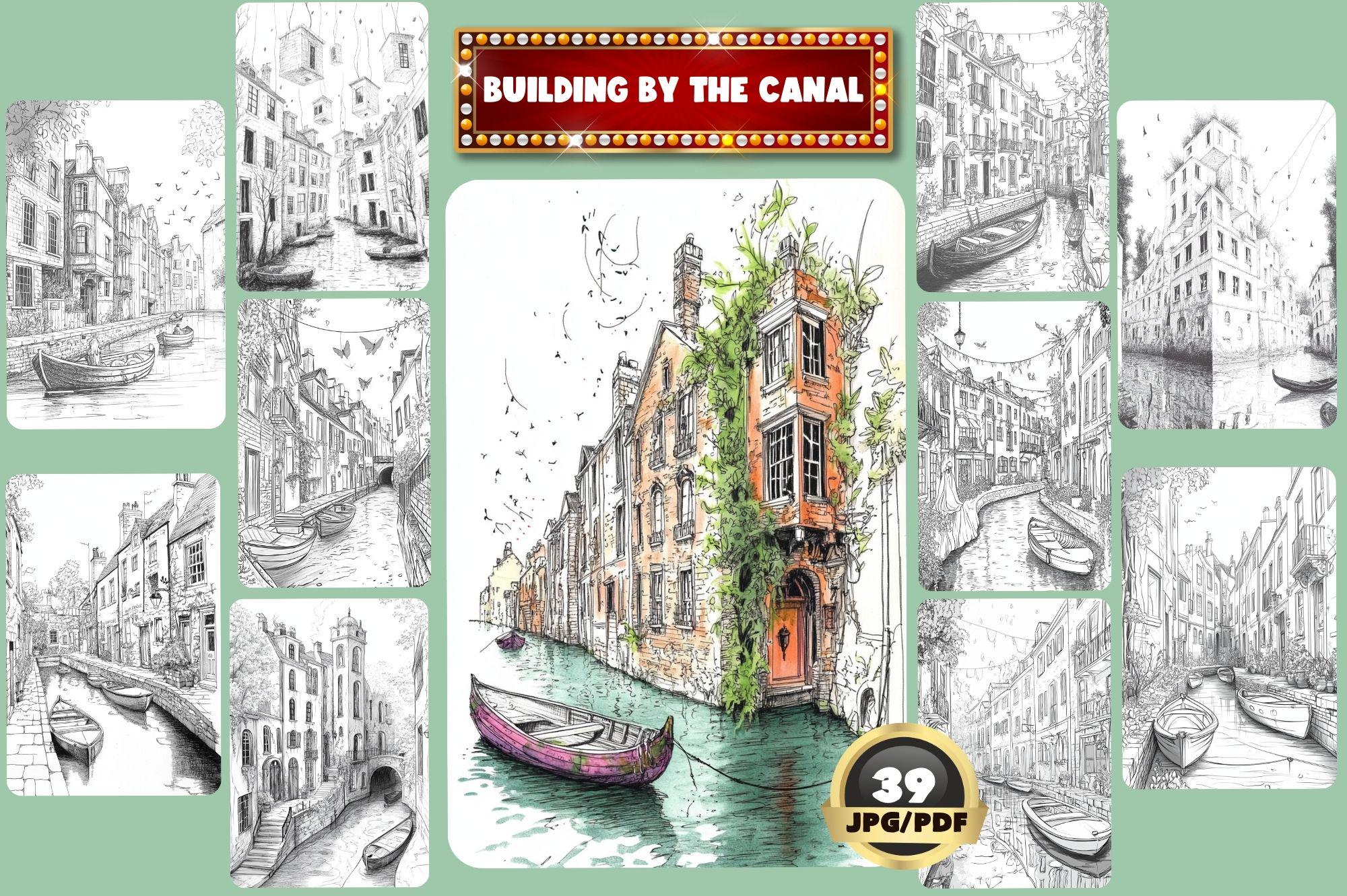 Building by the Canal Coloring Book, Waterfront House, House Coloring ...