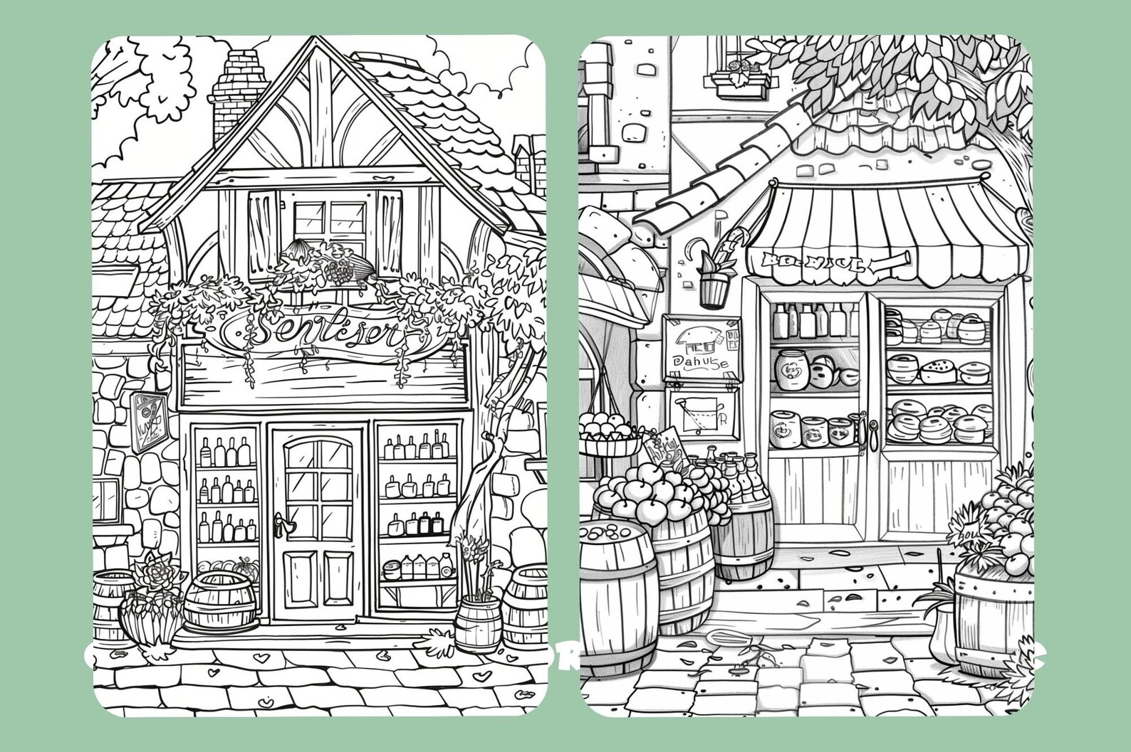 Quaint Grocery Store Coloring Book: Architect Grayscale (printable PDF ...