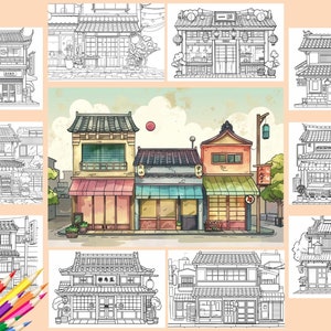 Japanese Restaurant Storefronts Coloring Book, Shop House Coloring ...