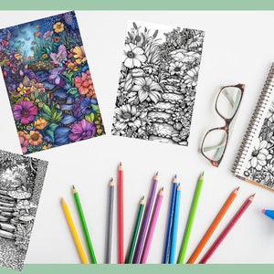 Lush and Vibrant Garden Digital Coloring Book, House Garden Coloring ...