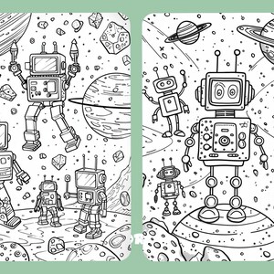 Robots Exploring Planets Digital Coloring Book, Doodle Coloring ...