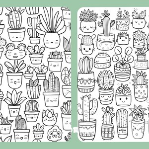 Tiny Plants and Blooms in Pots Coloring Book, Plants Doodle Coloring ...
