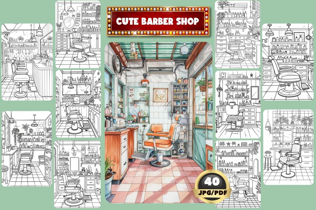 Barber Shop Coloring Book: Cozy Interior Designs (printable PDF) - Etsy